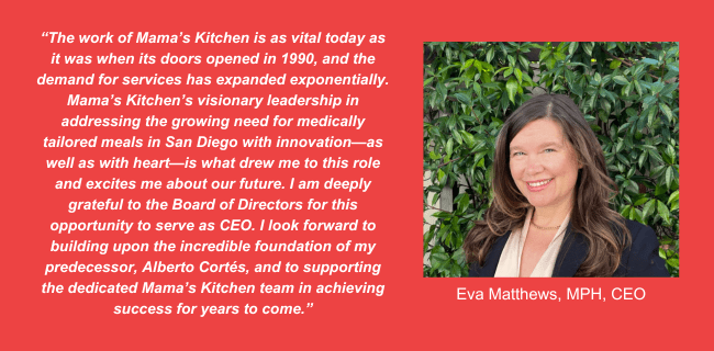 Announcing our new CEO - Eva Matthews, MPH - Mama's Kitchen